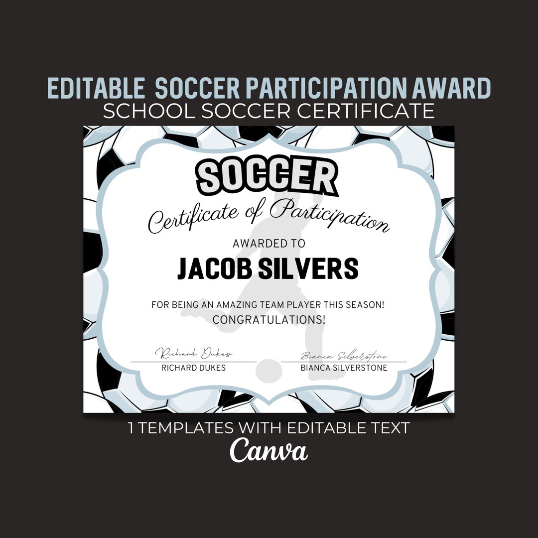 Editable Soccer Award Certificate Bundle Team Party Canva - Etsy