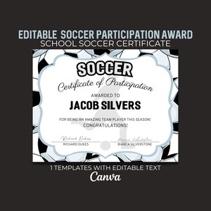 Editable Soccer Award Certificate Bundle Team Party Canva - Etsy