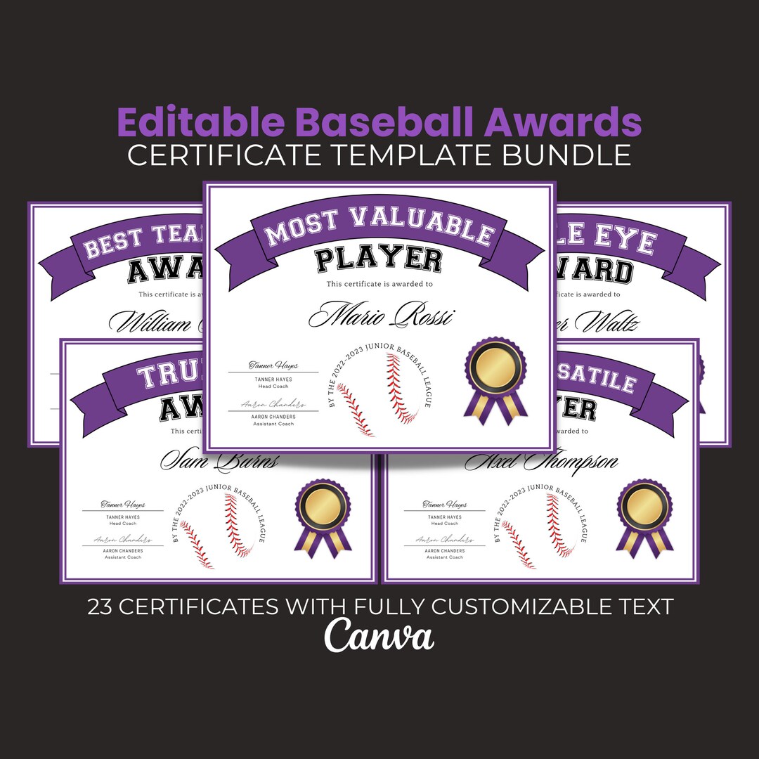 Editable Baseball Awards Printable, Baseball Team Certificate Bundle ...