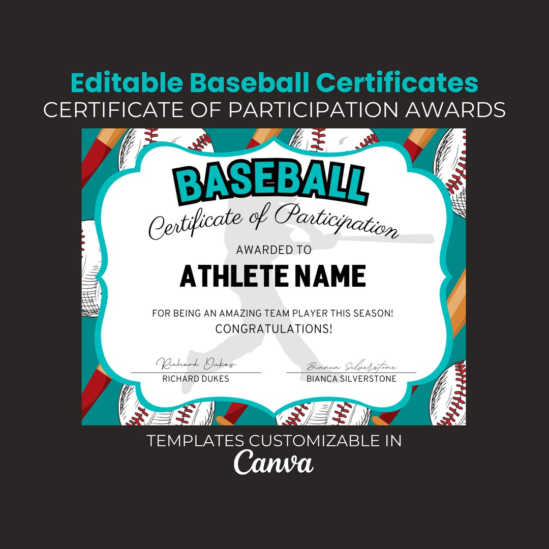 Editable Baseball Awards Printable, Baseball Team Certificate Bundle ...