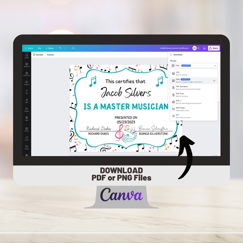 Editable School Certificate Student Music Award Elementary - Etsy