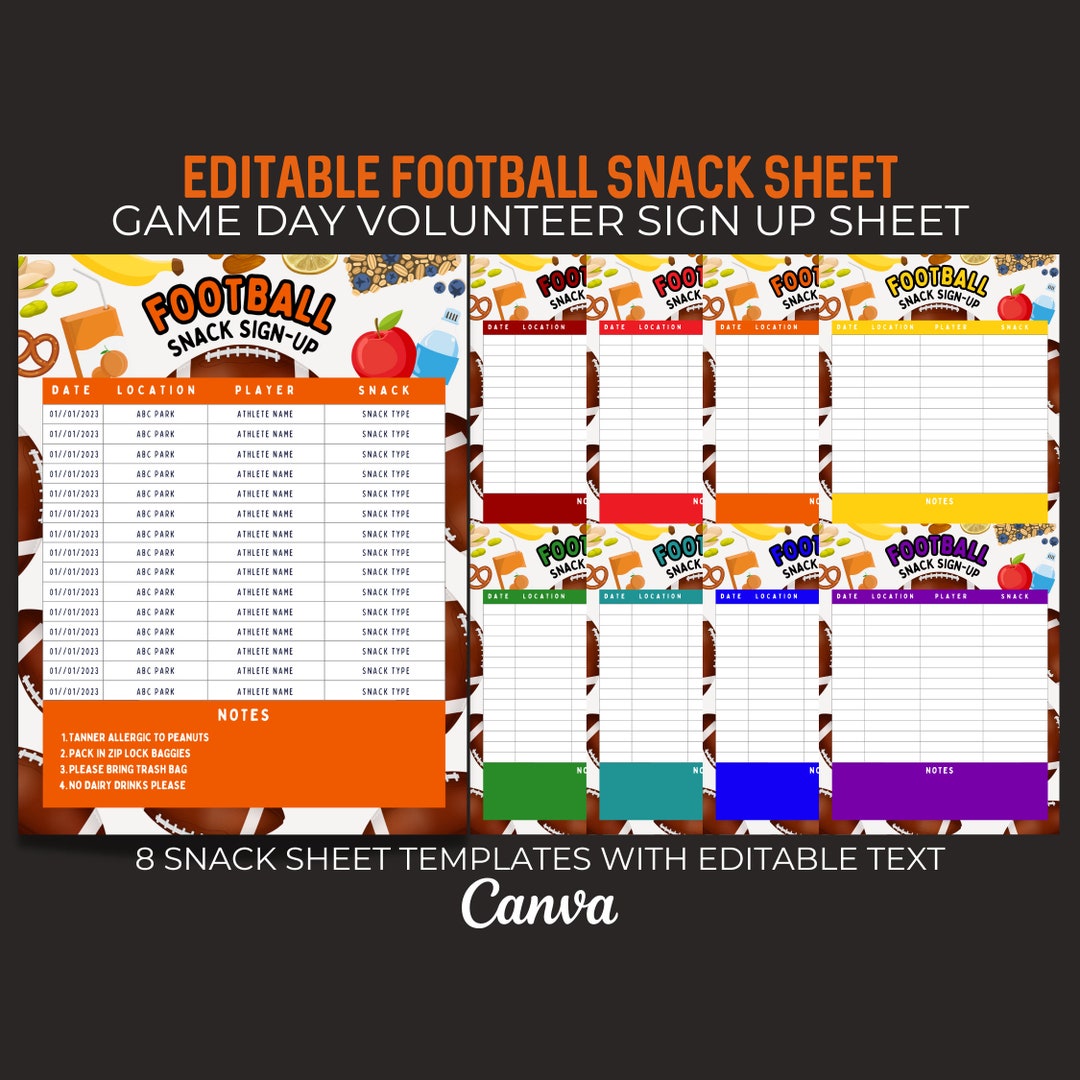 Editable Football Snack Sign up Sheet Game Day Schedule Canva - Etsy ...