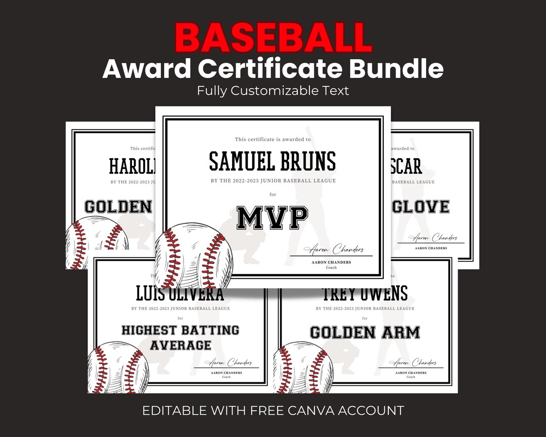Editable Baseball Awards Printable, Baseball Team Certificate Bundle ...