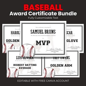 Editable Baseball Awards Printable, Baseball Team Certificate Bundle ...