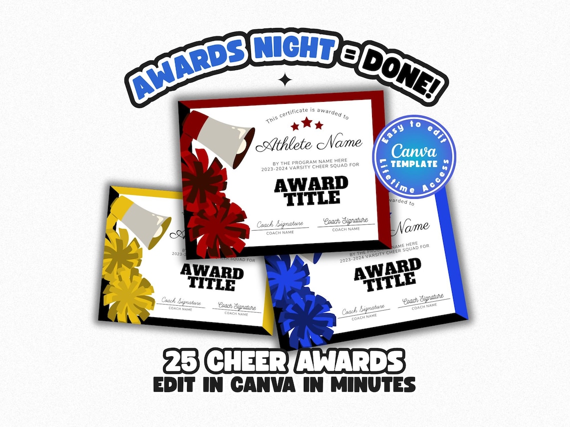 Editable Cheerleading Awards Template, Custom Cheer Award Certificates ...