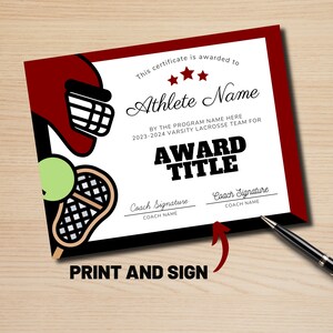 Editable Lacrosse Award Certificate Bundle Template Team Party ...