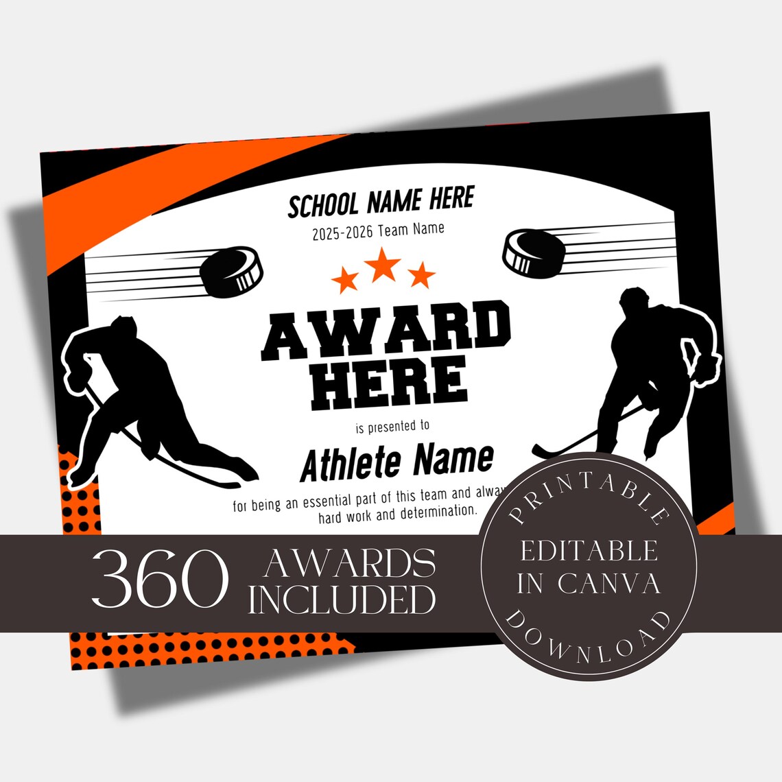Editable Hockey Awards Certificate Bundle Team Party (canva Template ...