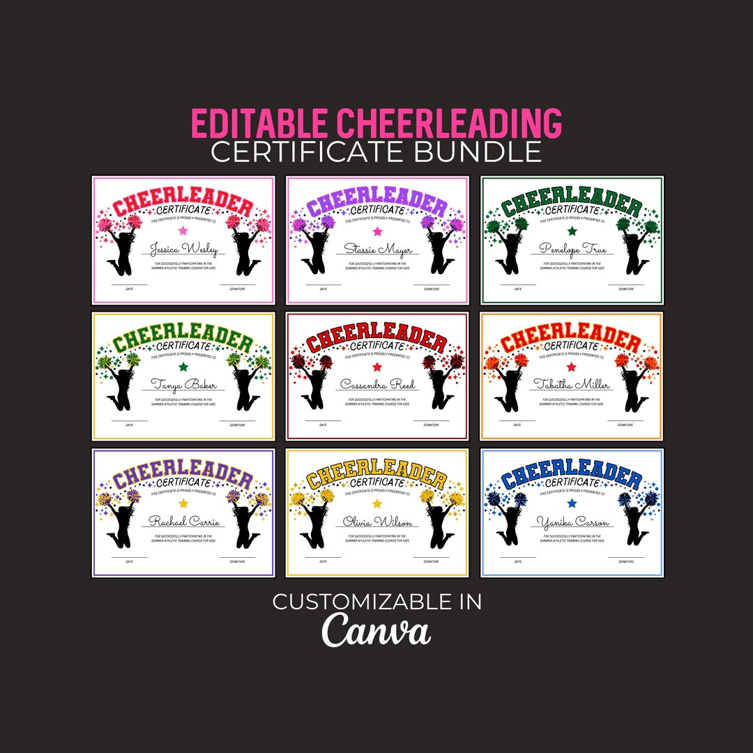 Editable Cheerleading Award Certificate Canva Template Bundle - Etsy España