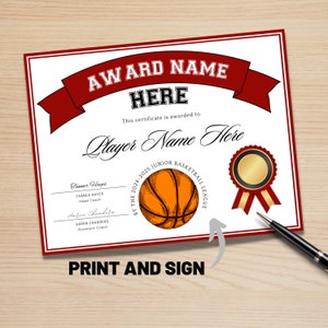 Basketball Awards Editable Team Certificates Canva Template (digital ...
