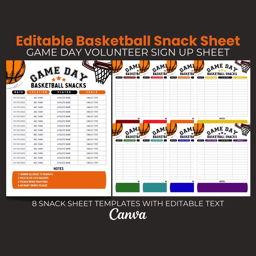 Editable Basketball Snack Sign up Sheet, Game Day Schedule Canva ...