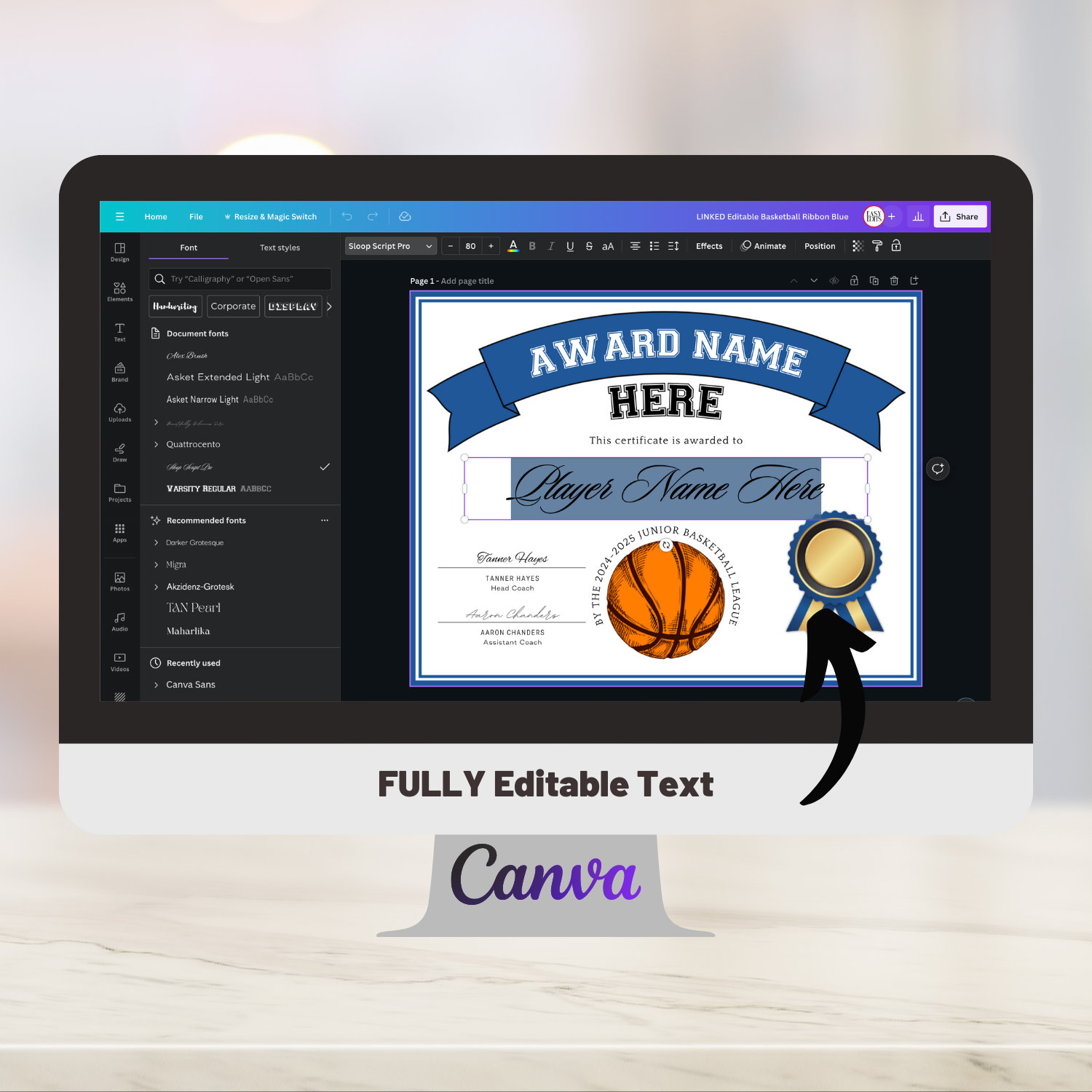 Editable Basketball Awards Template, Custom Bball Award Certificates ...