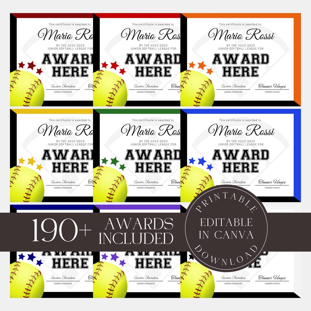 Editable Softball Awards Printable Softball Team Certificate Bundle ...