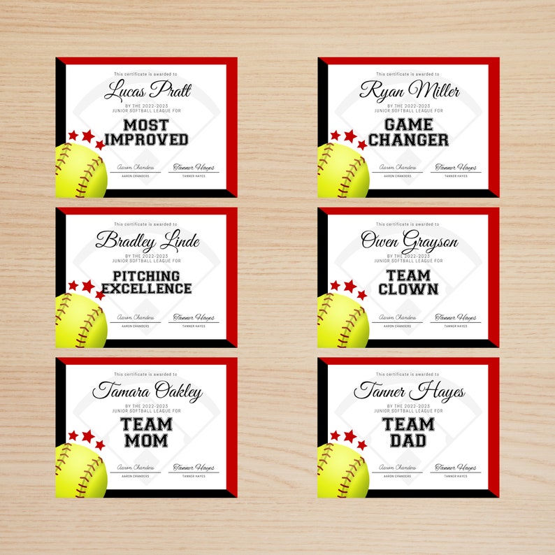Editable Softball Award Certificate Bundle Editable Canva - Etsy