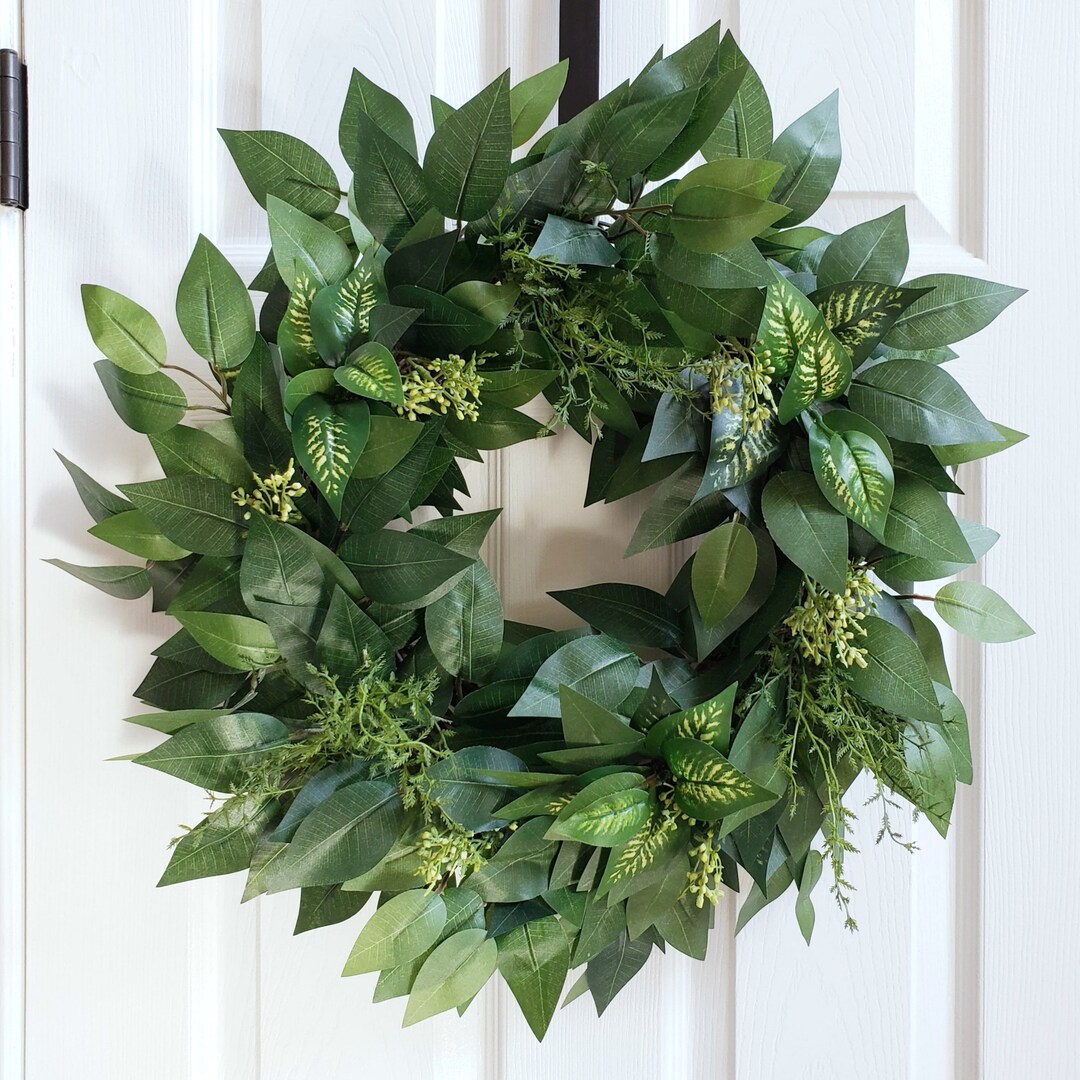 Everyday Greenery Wreath for Front Door, Mixed Ferns Wreath for Spring ...