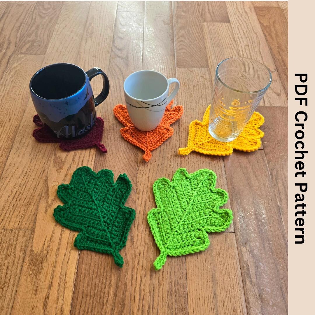 Oak Leaf Crochet Pattern, Leaf Crochet Coaster Pattern, Leaf Coaster ...
