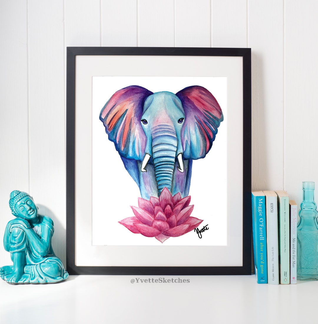 Lotus Flower, Elephant, Lucky Elephant, Spirit Animal, Art Print - Etsy