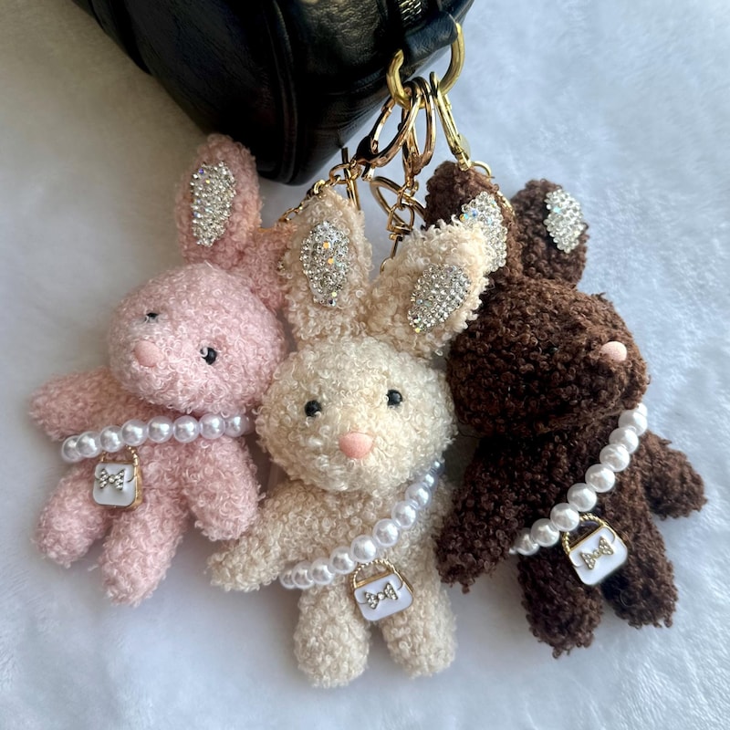 Bunny Pearl Keychain - Etsy