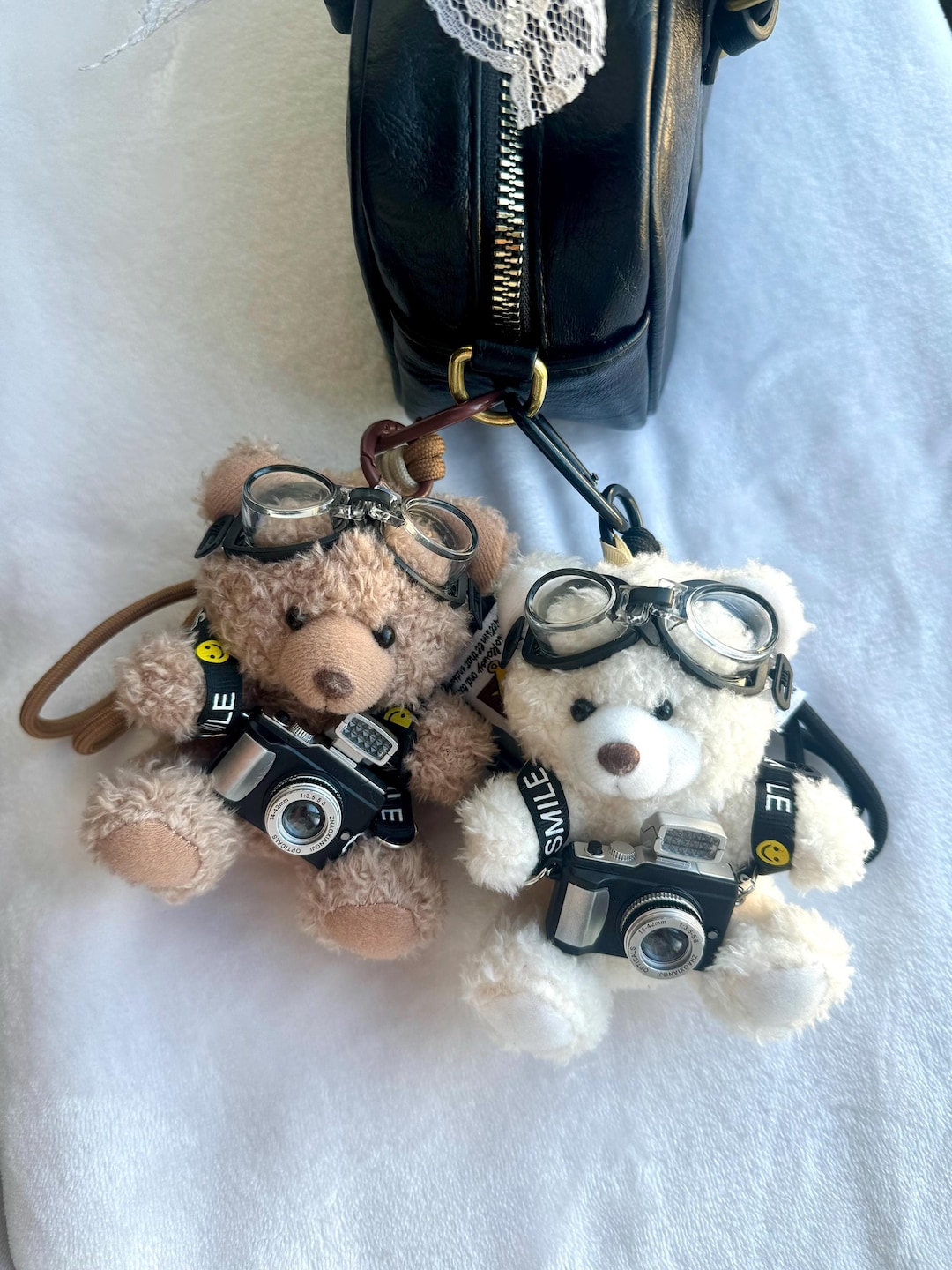 Cute Teddy Bear Plush Bag Charm With Camera, Fluffy Bear Photography ...