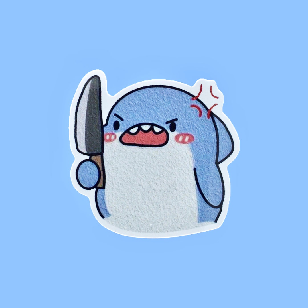 Cute Shark With Knife Sticker, Kawaii Stickers, Shark Vinyl Sticker, Laptop, Water Bottle ...