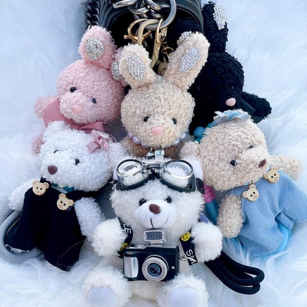 Fluffy Bunny Keychain - Etsy