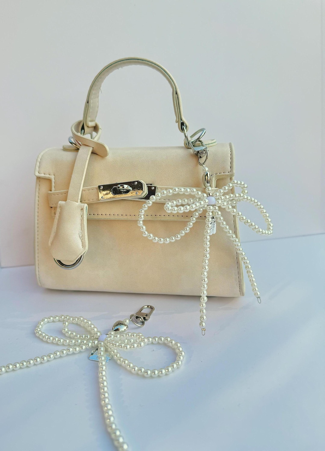 Pearl Bow Bag Charm, Cute Heart Design Bag Charm, Accessory for Purses ...