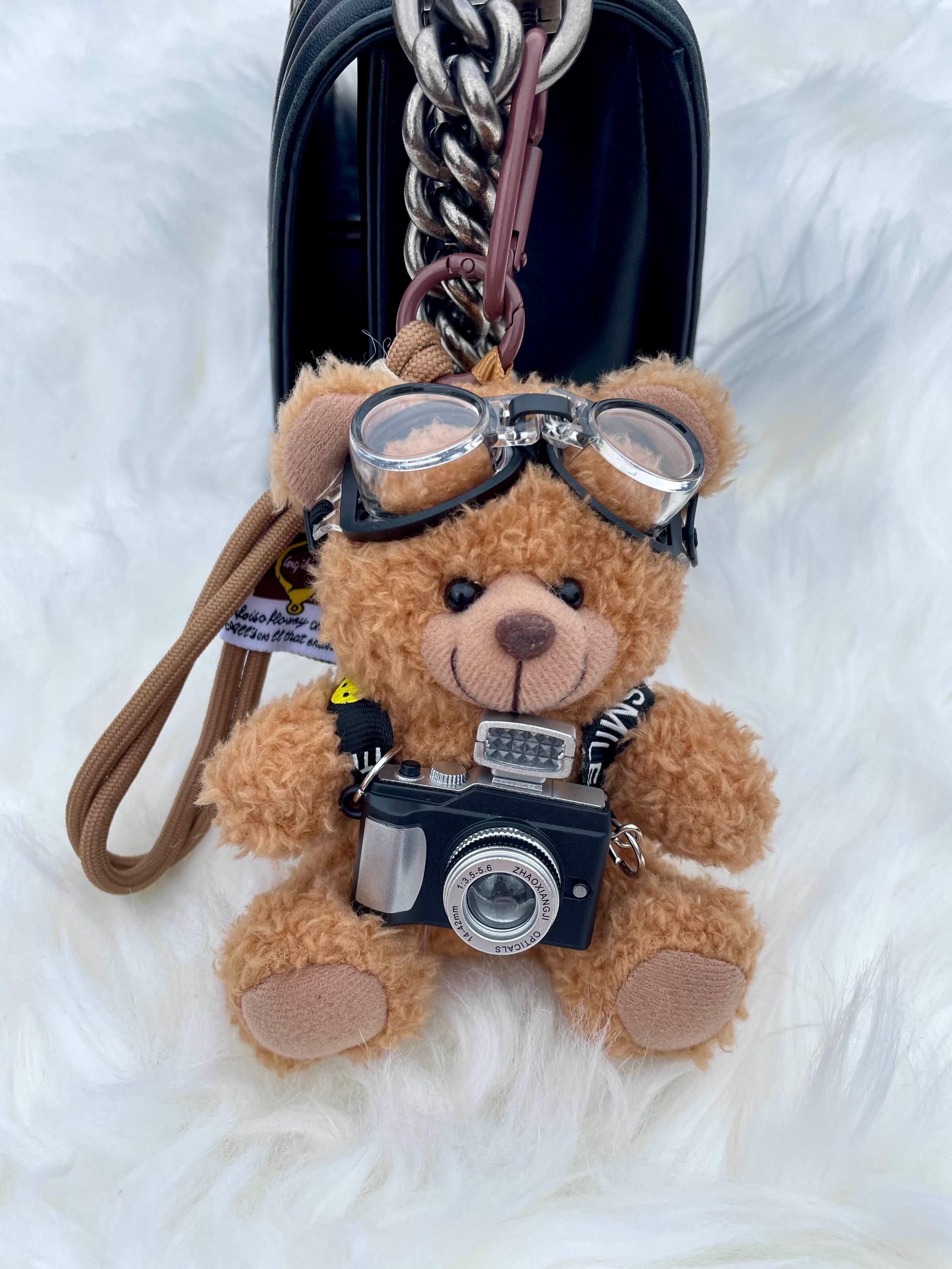 Cute Teddy Bear Plush Bag Charm, Fluffy Artist Bear Purse Bag Charm ...