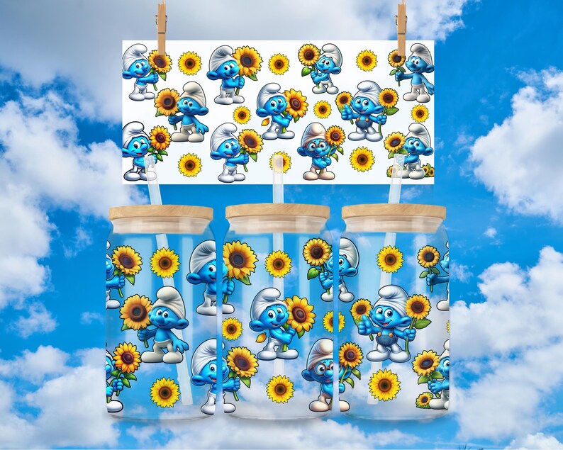 Smurf 16 Oz Libby Glass Wrap, Png Design - Etsy