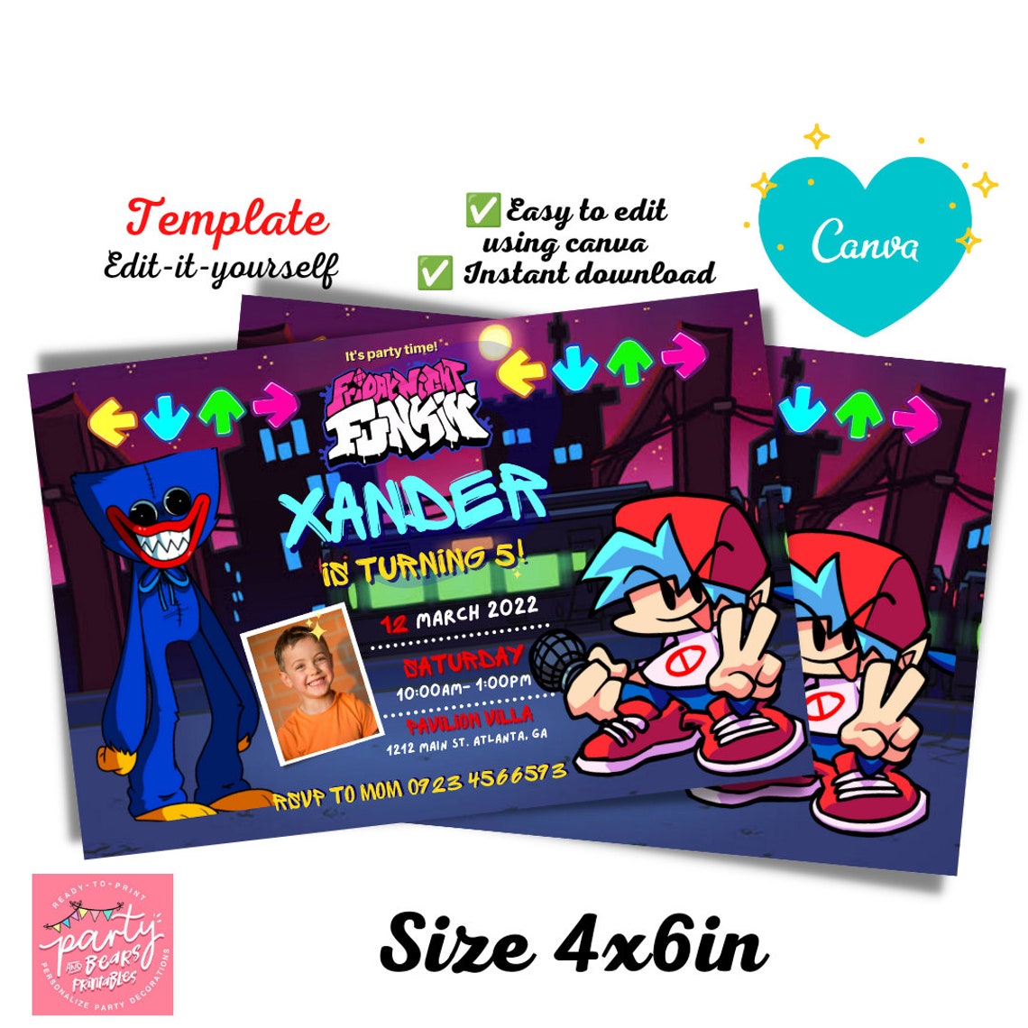 FNF Huggy Waggy Birthday Invitation, FNF Birthday Invitation, Friday ...