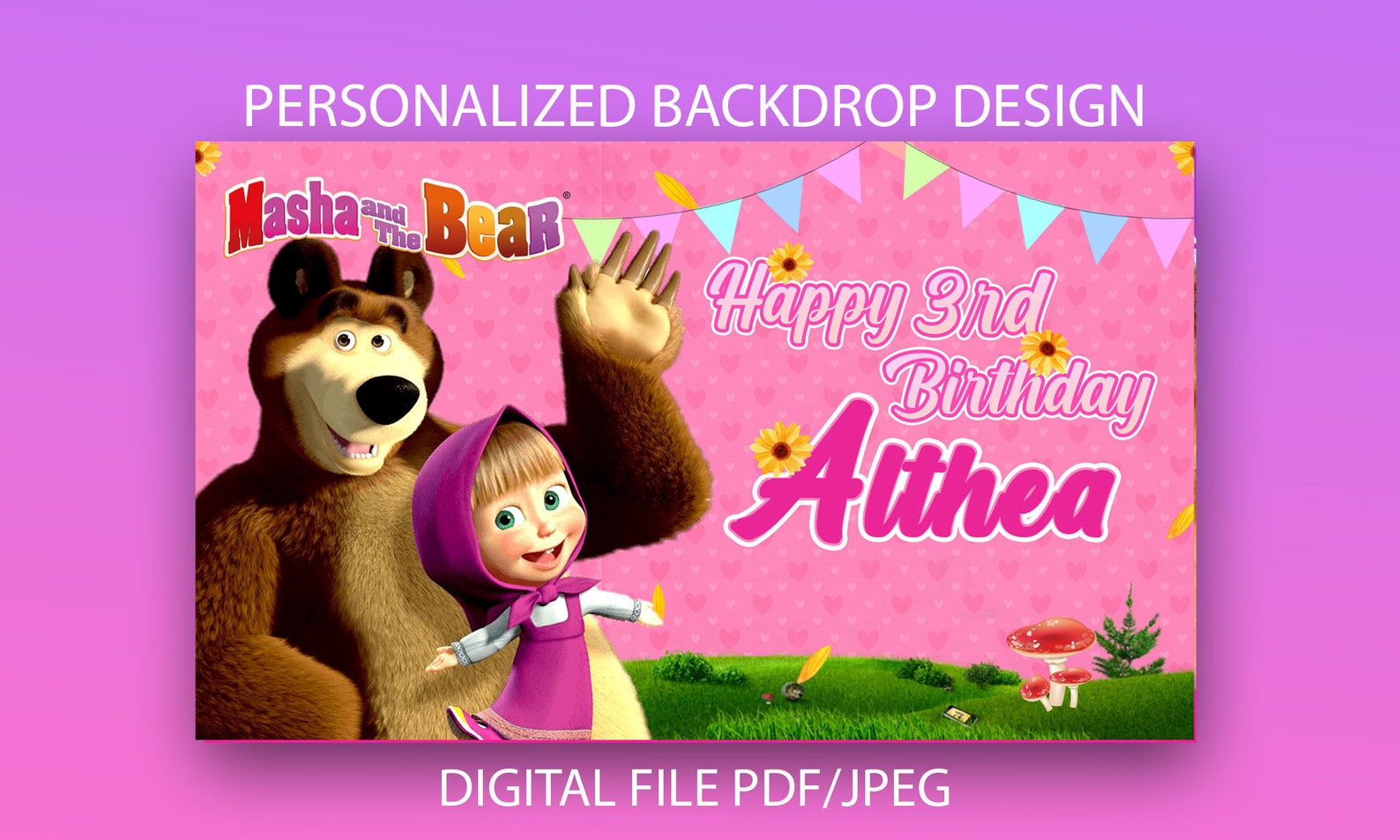 Masha and the Bear Backdrop Birthday Party Theme Boy Girl | Etsy