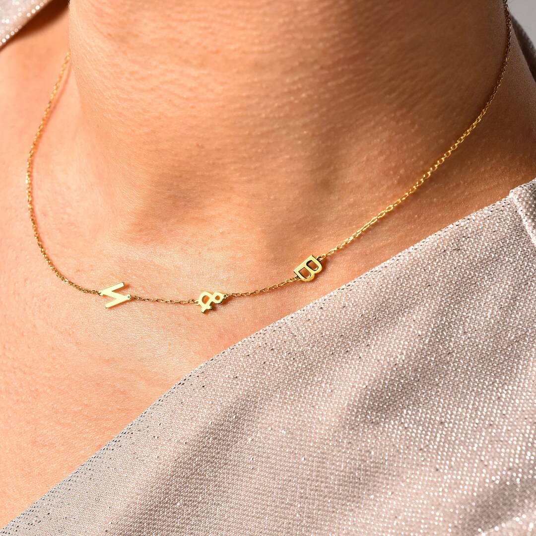 Custom Two Letter Sideways Necklace, Lovers Initials Pendant ...