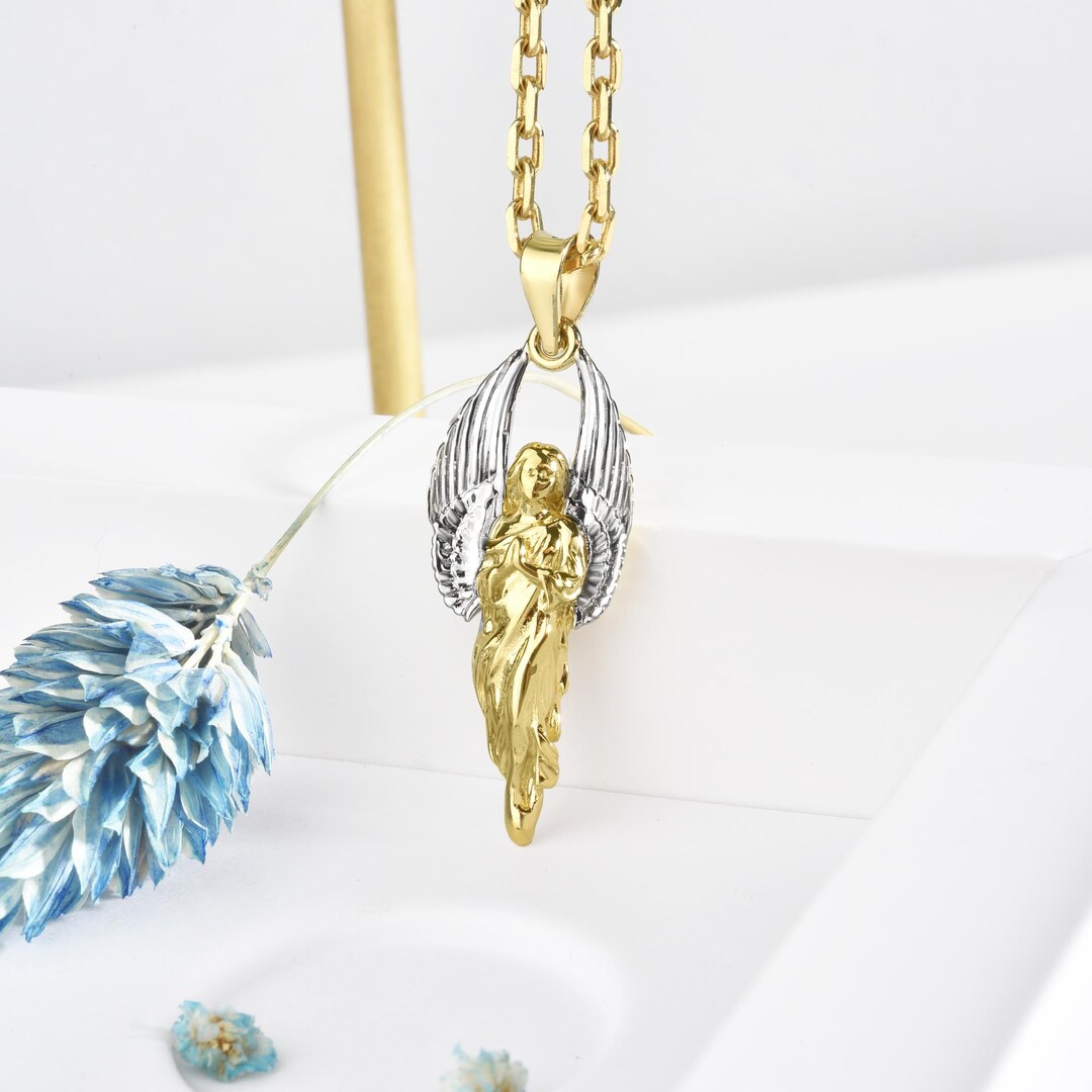 Guardian Angel Necklace, 14K Gold Seraph Pendant, Faith Jewelry for ...