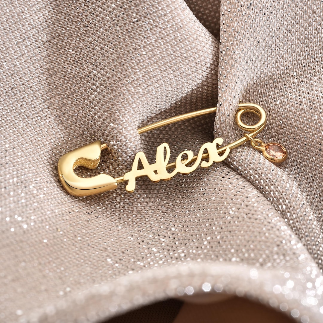 Personalized Baby Pin With Name and Birthstone - Gold Plated Safety ...