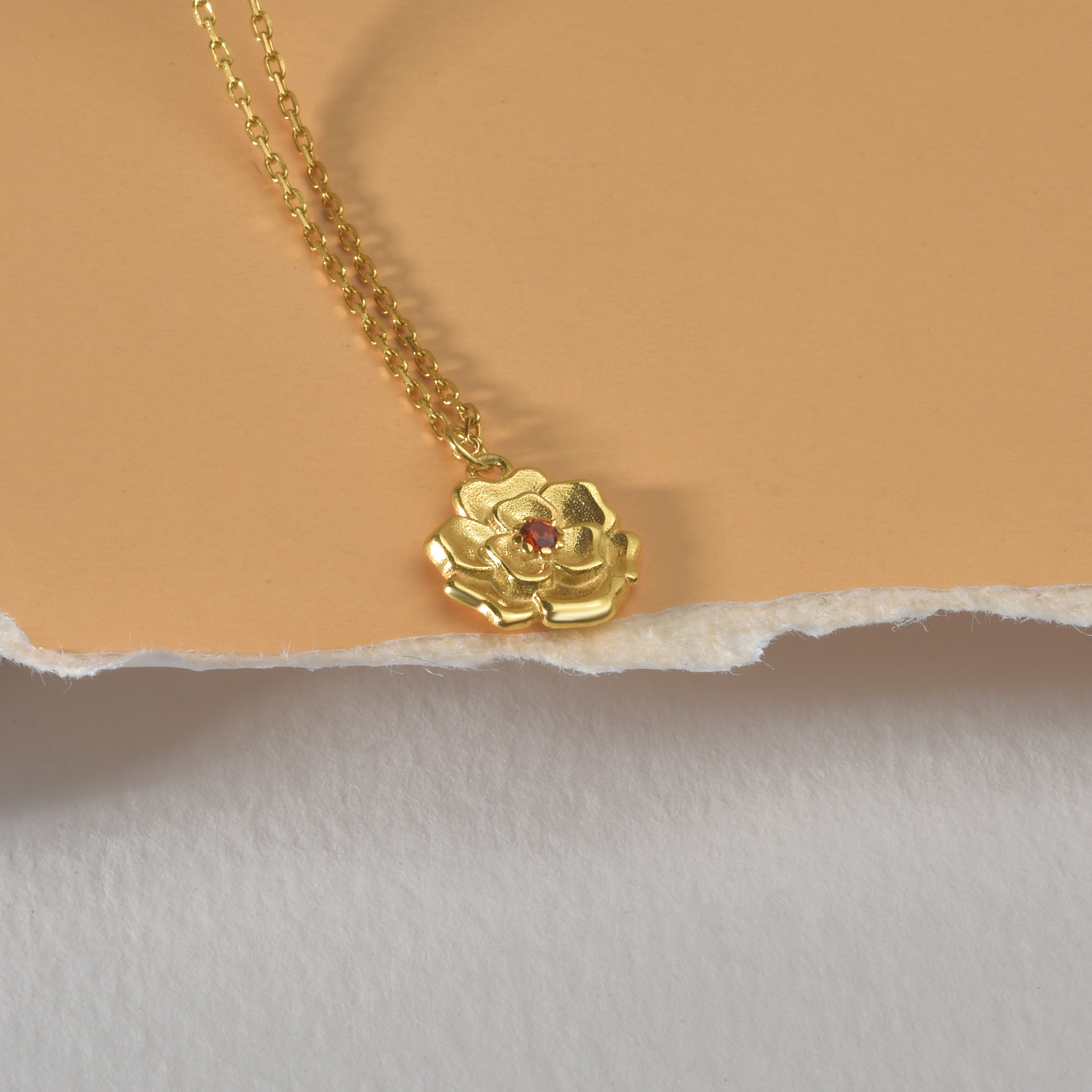 January Carnation Birth Month Flower Necklace With Garnet Birthstone ...