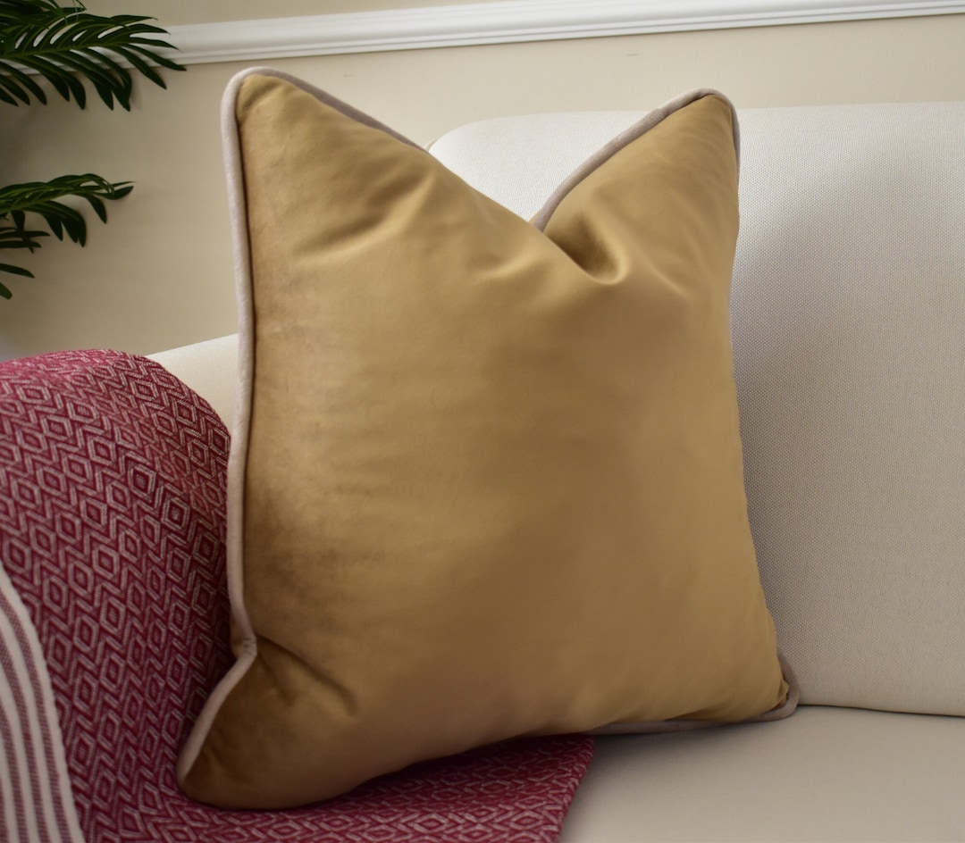 Camel Cream Piping Pillow Velvet Throw Pillow Cover Cushion for Sofa ...