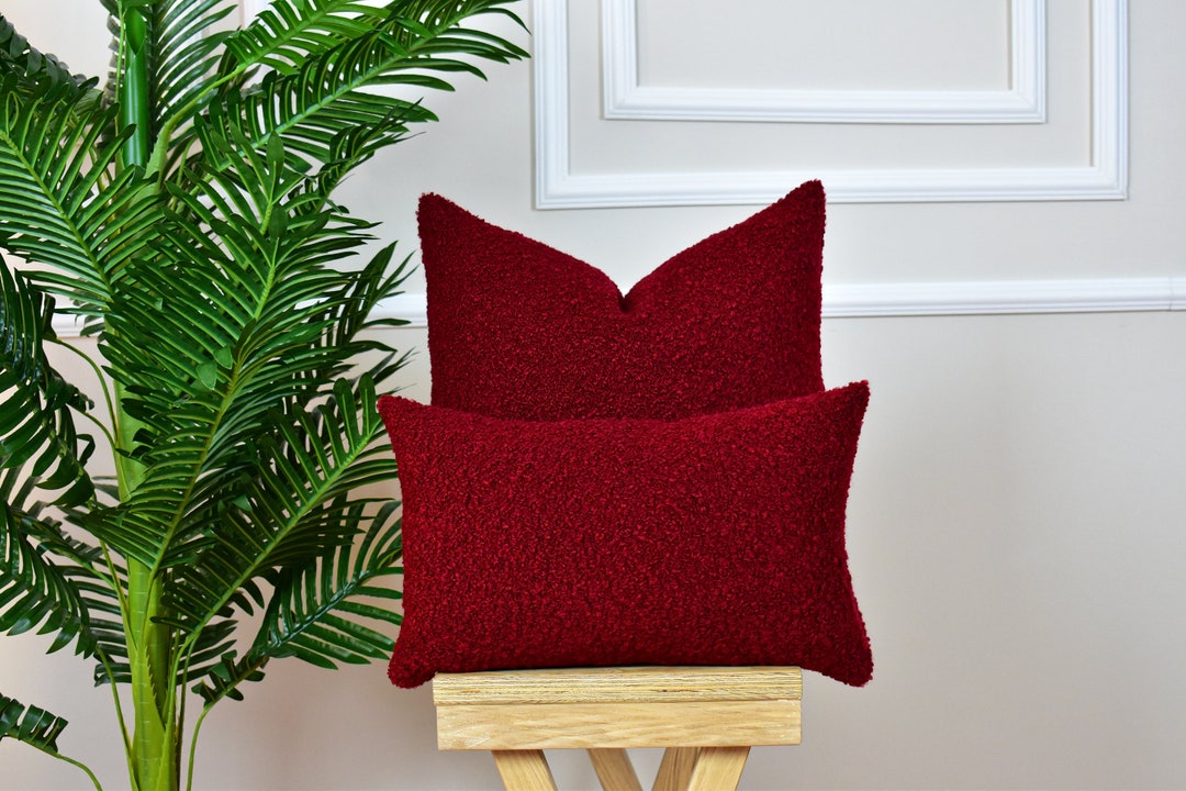 Red Textured Boucle Pillow Cover,unique Soft Boucle Cushion,cozy Boucle ...