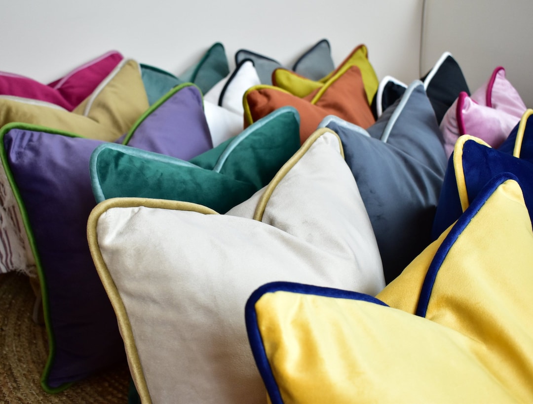 Velvet Pillow Cover With Cording - Throw Pillow With Piping - Rectangle ...