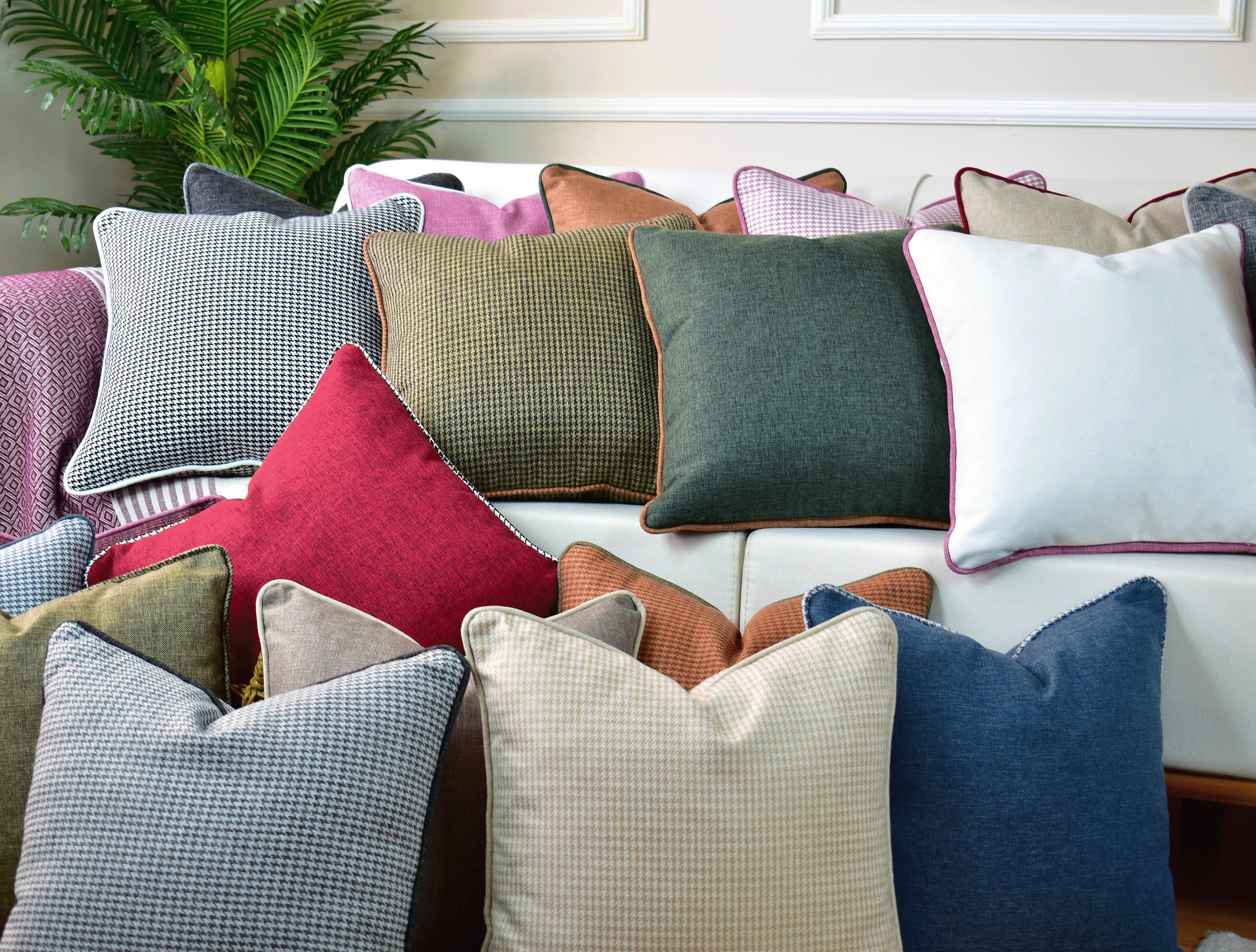 Cord Linen Lumbar Pillow Cover, Piping Detail Linen Throw Pillow Cover ...