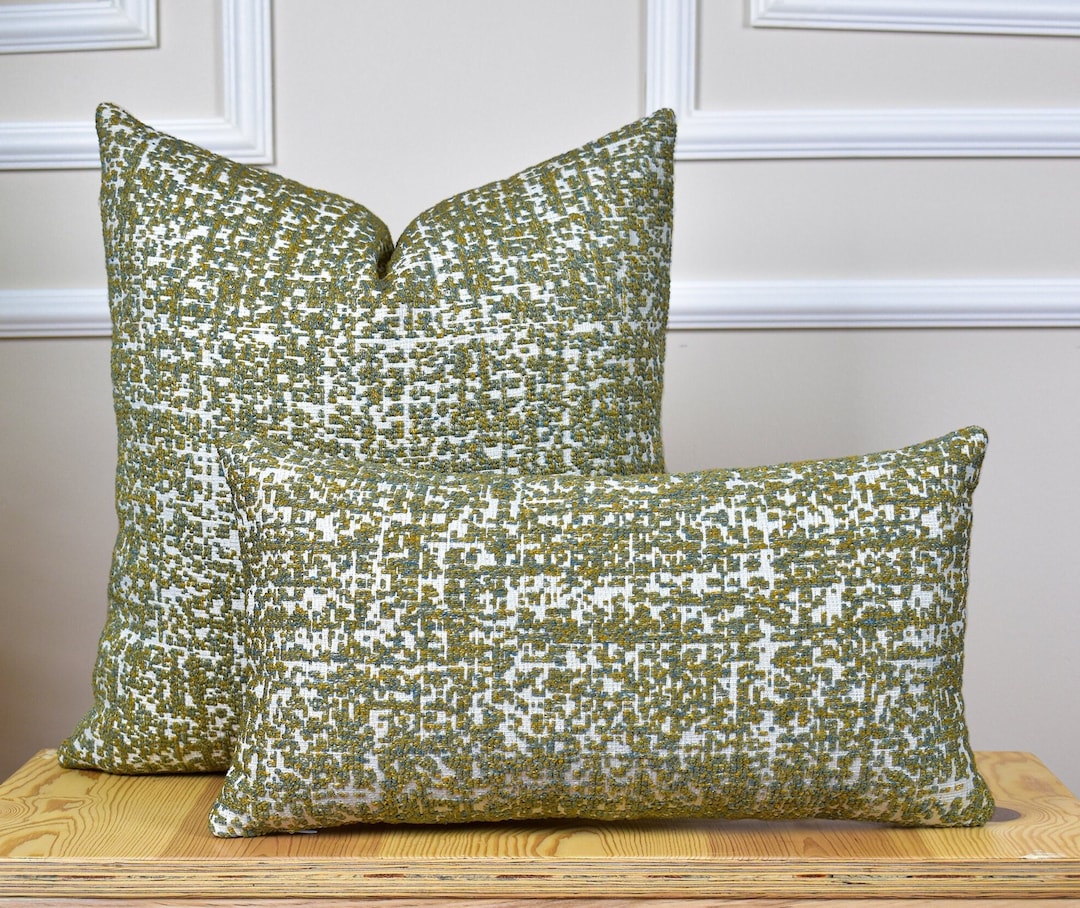 Green Woven Boucle Pillow Cover, Chenille Linen Lumbar Throw Pillow ...