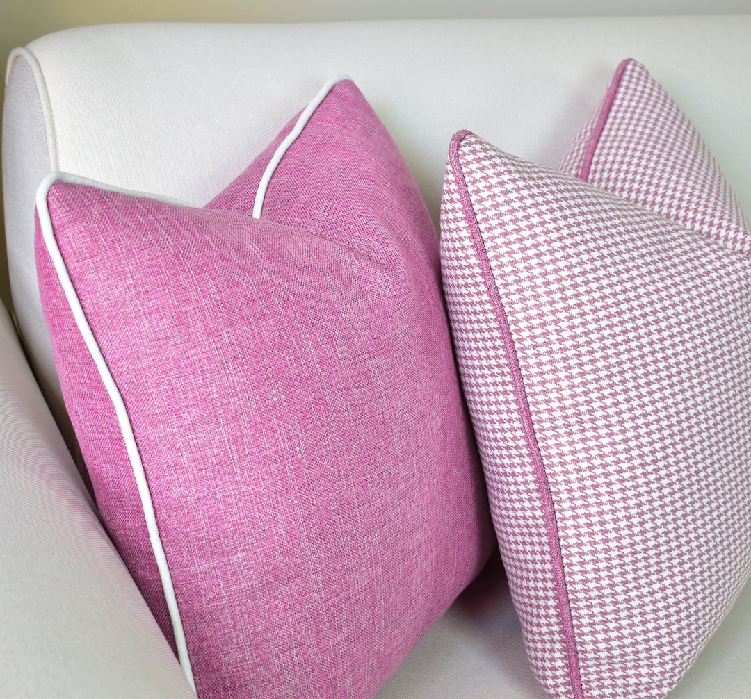 Pink Linen Pillow With White Piping, Washable Linen Pillow Cover ...