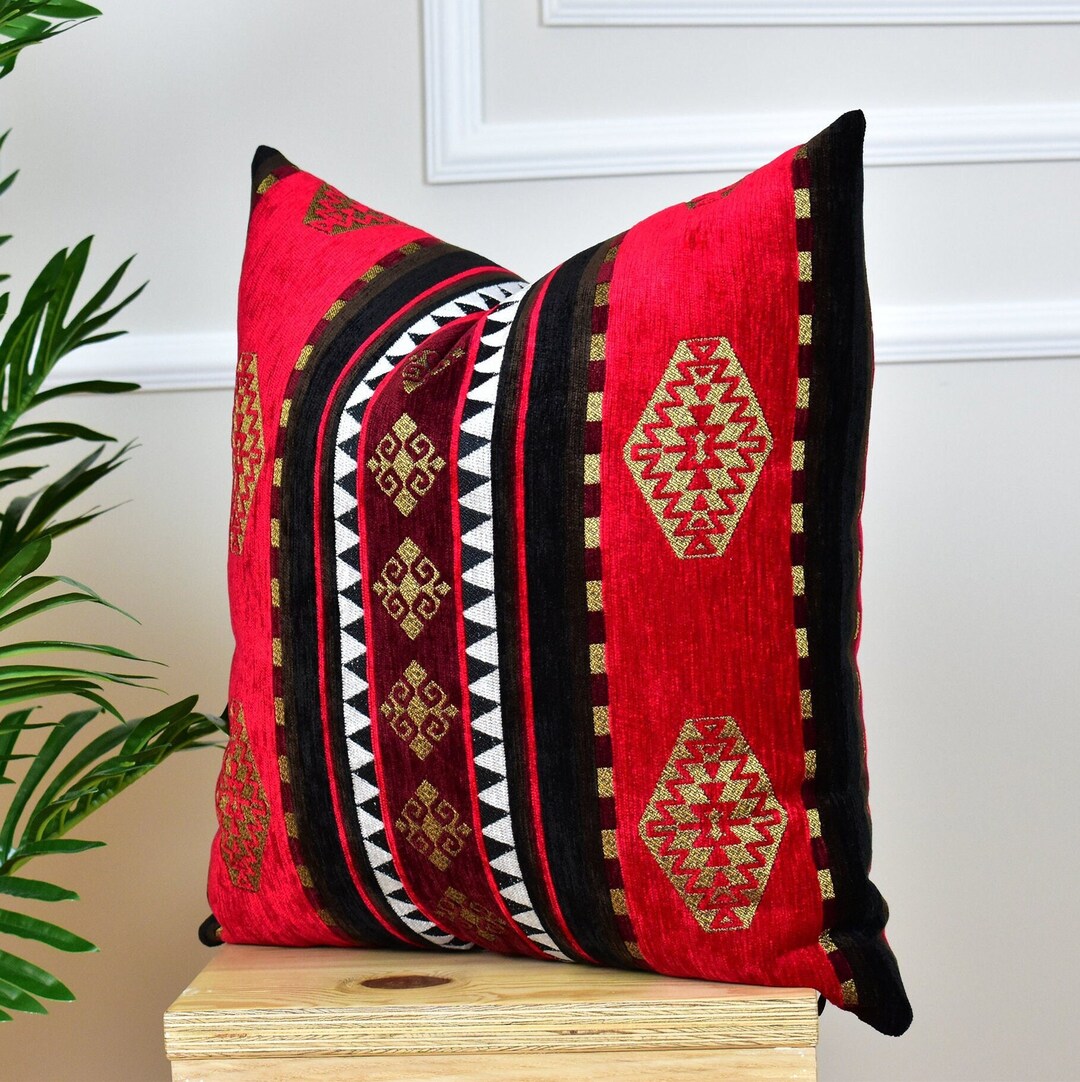 Red Turkish Throw Pillow Cover • Geometric Kilim Pillow Cover • Woven ...