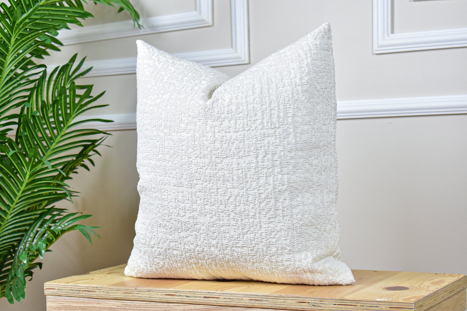 Bohemian White Linen Pillow Cover, White Woven Boucle Throw Pillow ...