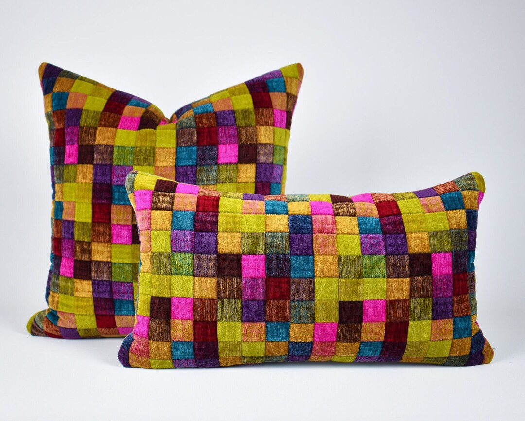 Colorful Woven Bohemian Velvet Pillow Cover, Textured Boho Throw Pillow ...