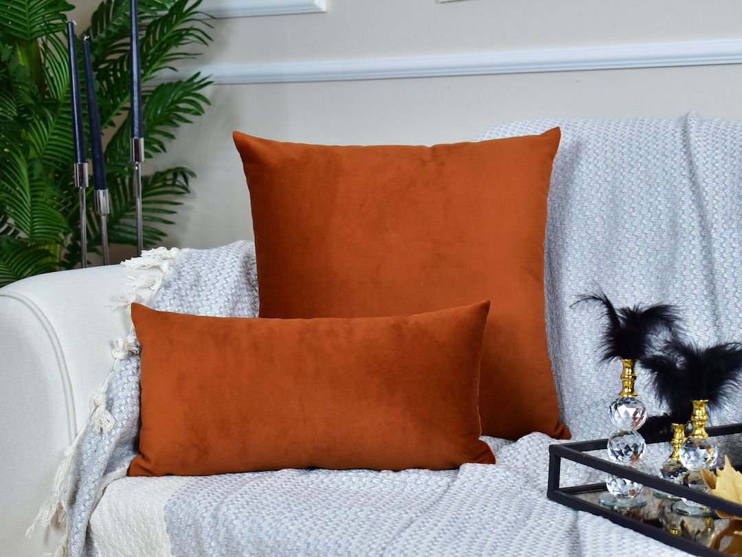 Rust Velvet Throw Pillow Cover With 64 Size Options Velvet - Etsy