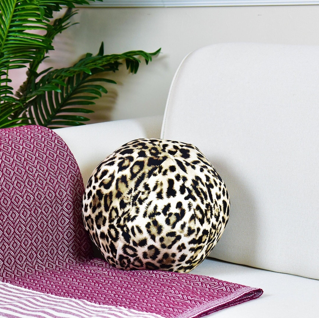 Leopard Print Ball Pillow, Decorative Sphere Cushion, Farmhouse Decor ...