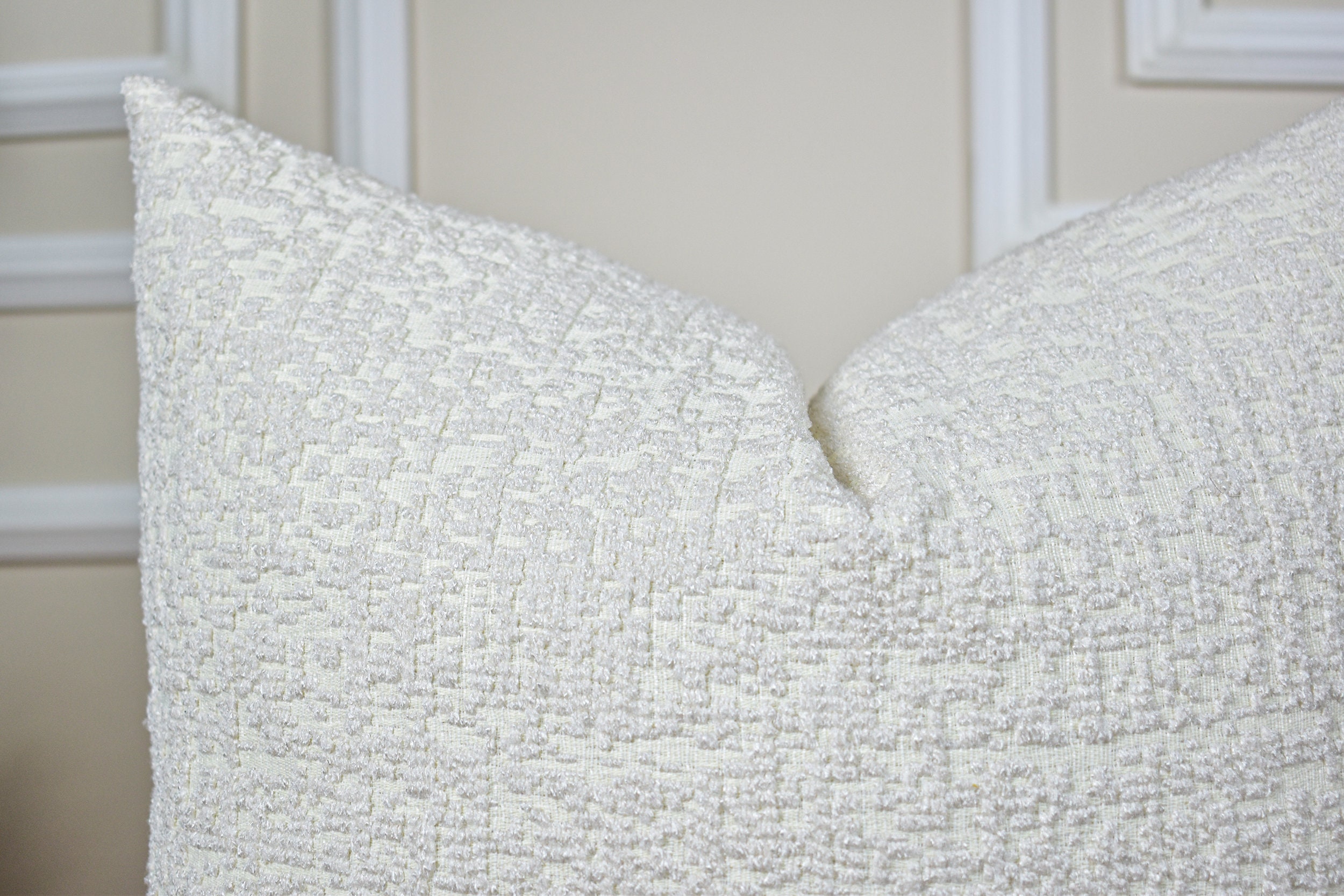 Bohemian White Linen Pillow Cover, White Woven Boucle Throw Pillow ...