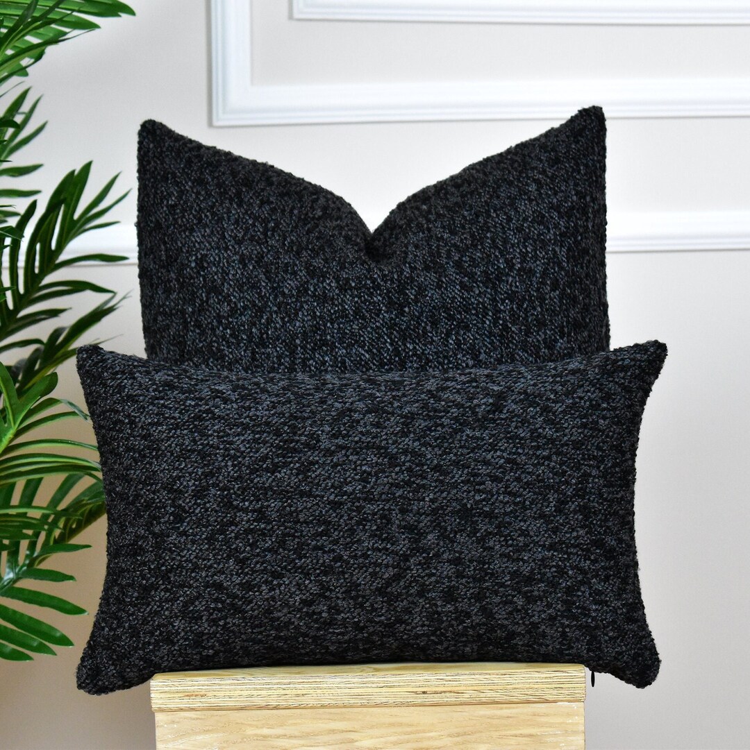 Soft Textured Black Boucle Pillow Cover, Luxury Boucle Lumbar Throw ...