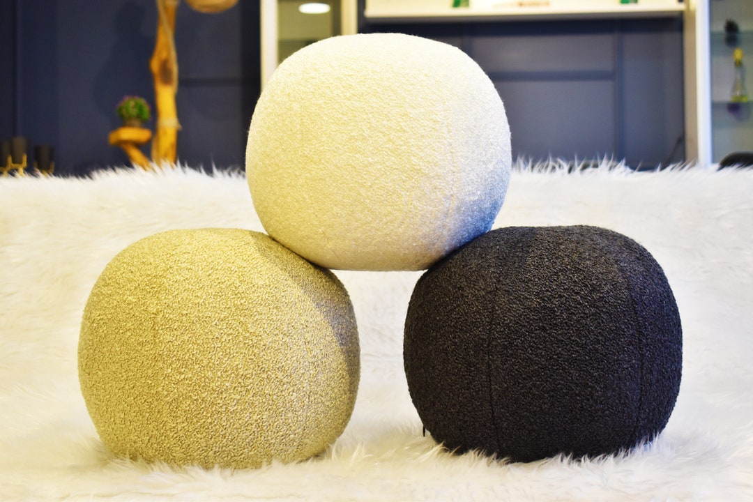 Puffy Boucle Sphere Pillow, Modern Round Ball Cushion - Etsy