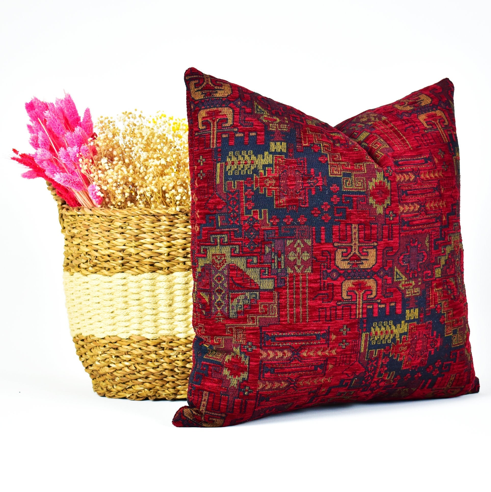 Any Size Red Turkish Kilim Throw Pillow Cover Dark Red - Etsy UK