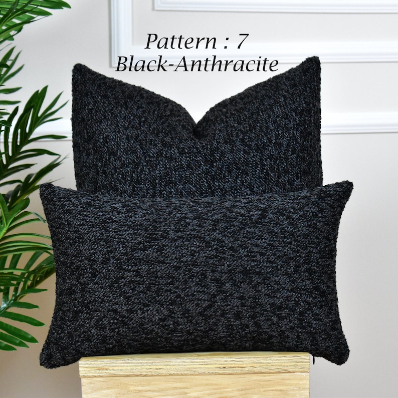 Black Boucle Pillow Cover, Textured Lumbar Throw Pillow, Any Size - Etsy