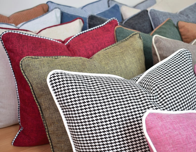 Linen Throw Pillow Cover, Natural Fabric, Red Piping, Custom Size - Etsy